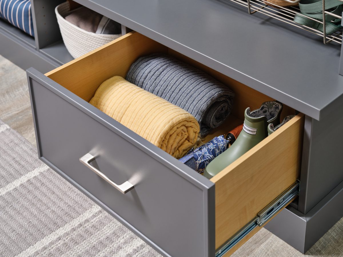 Entryway Organization in Blue Stone | Inspired Closets Miami
